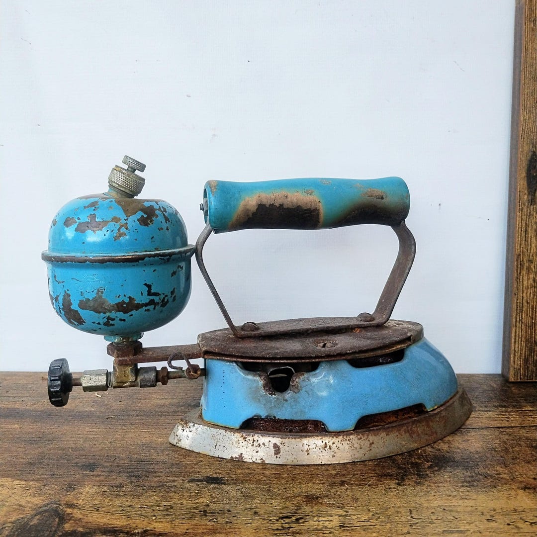 Vintage Delphite Blue Enamel Coleman Iron - Antique Junk Art - Antique ...