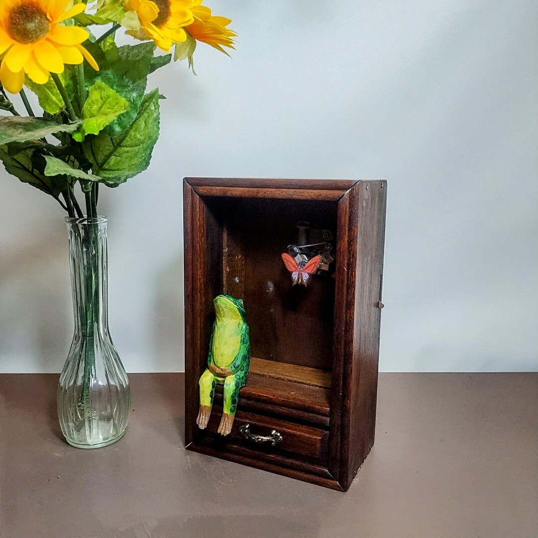Vintage Musical Shadowbox - Butterfly Shadowbox - Frog Shadowbox - One of A Kind - Hand Crafted ...