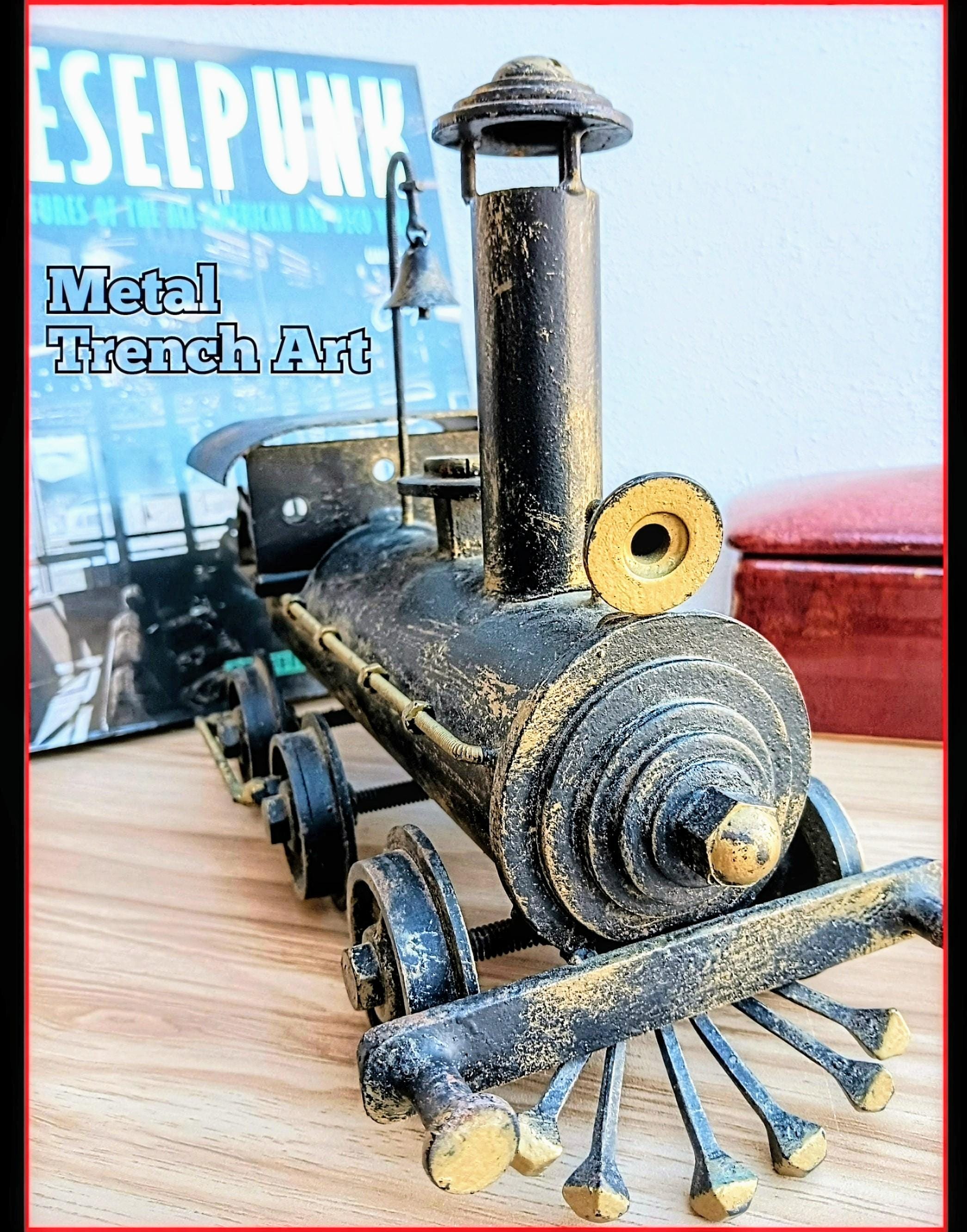 Salvaged Metal Train Sculpture - Vintage Steampunk Work Desk Figures ...