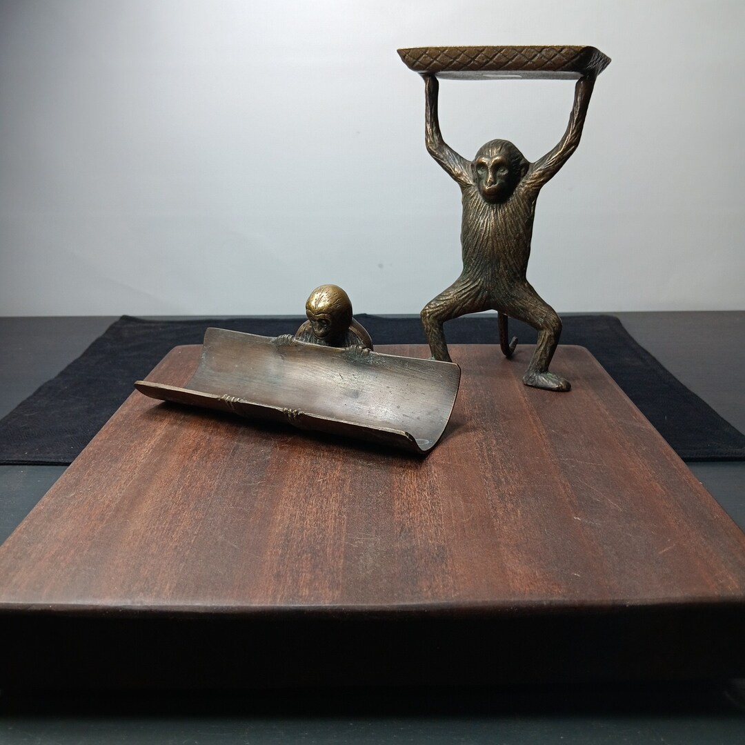 Vintage Bronze Monkey Desktop Figurines - Etsy