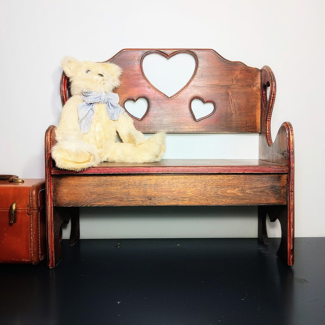 Child's Room Wood Bench Restored Heart Cutout Playroom Bench Wooden ...