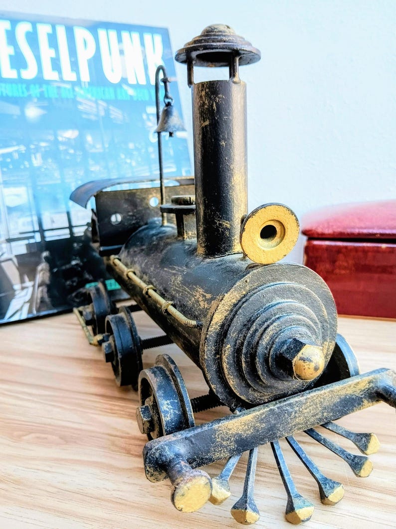 Salvaged Metal Train Sculpture - Vintage Steampunk Work Desk Figures ...