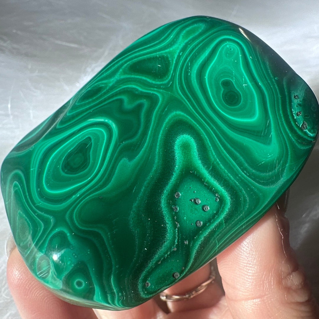 Very High Quality Banded Malachite Slab Specimen With Orbs , Half Raw ...