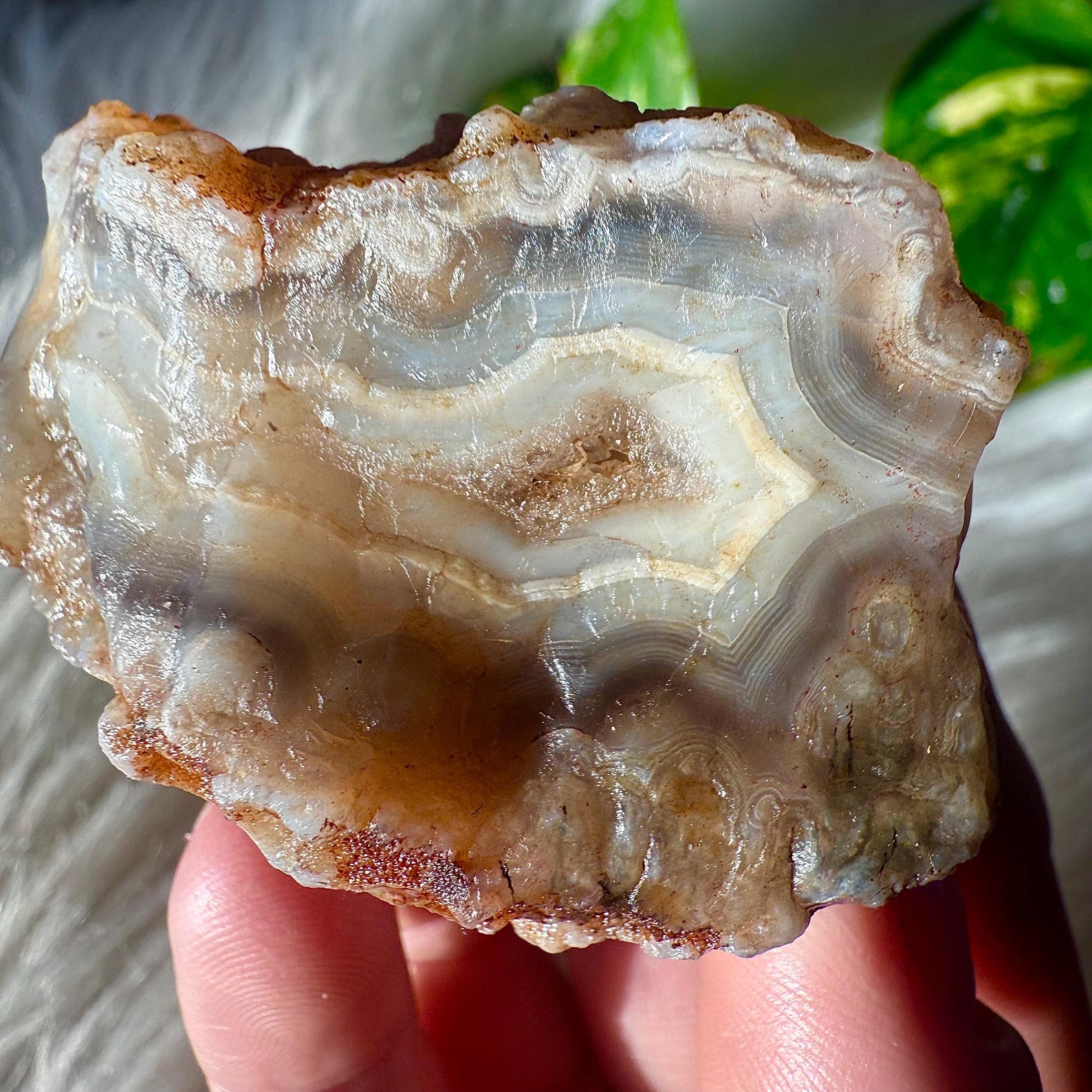 Ágata de veta marroquí semicruda con cuarzo druzy / Ágata de veta ...