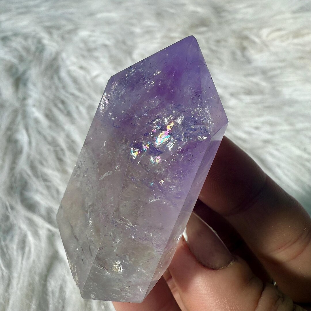 Gemmy High Flash Mini Amethyst Tower With Large Rainbows From Brazil / Brazilian Amethyst Mini ...