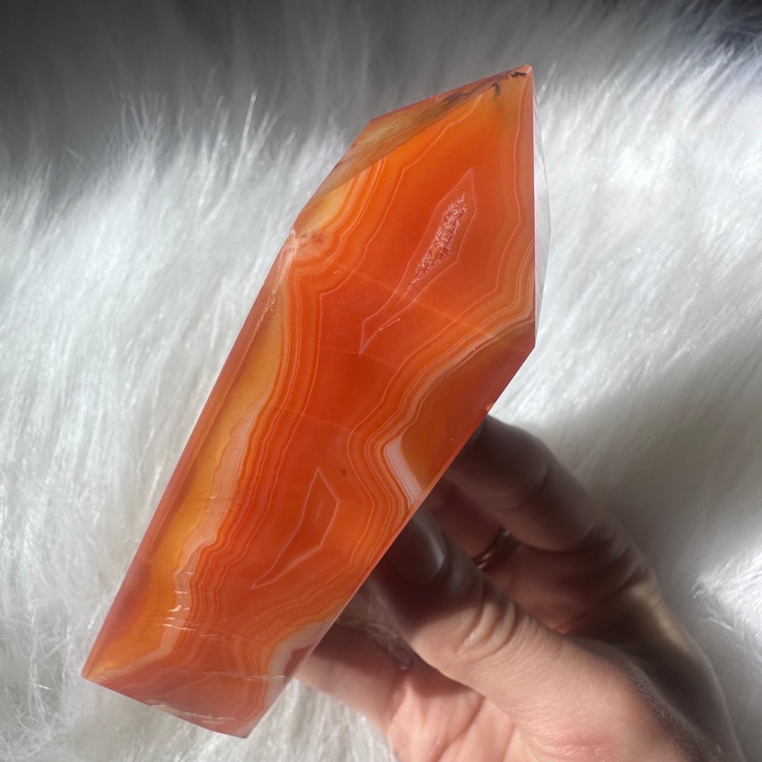 Large Banded Carnelian Tower With Orbs & Unique Inclusions / Chunky ...