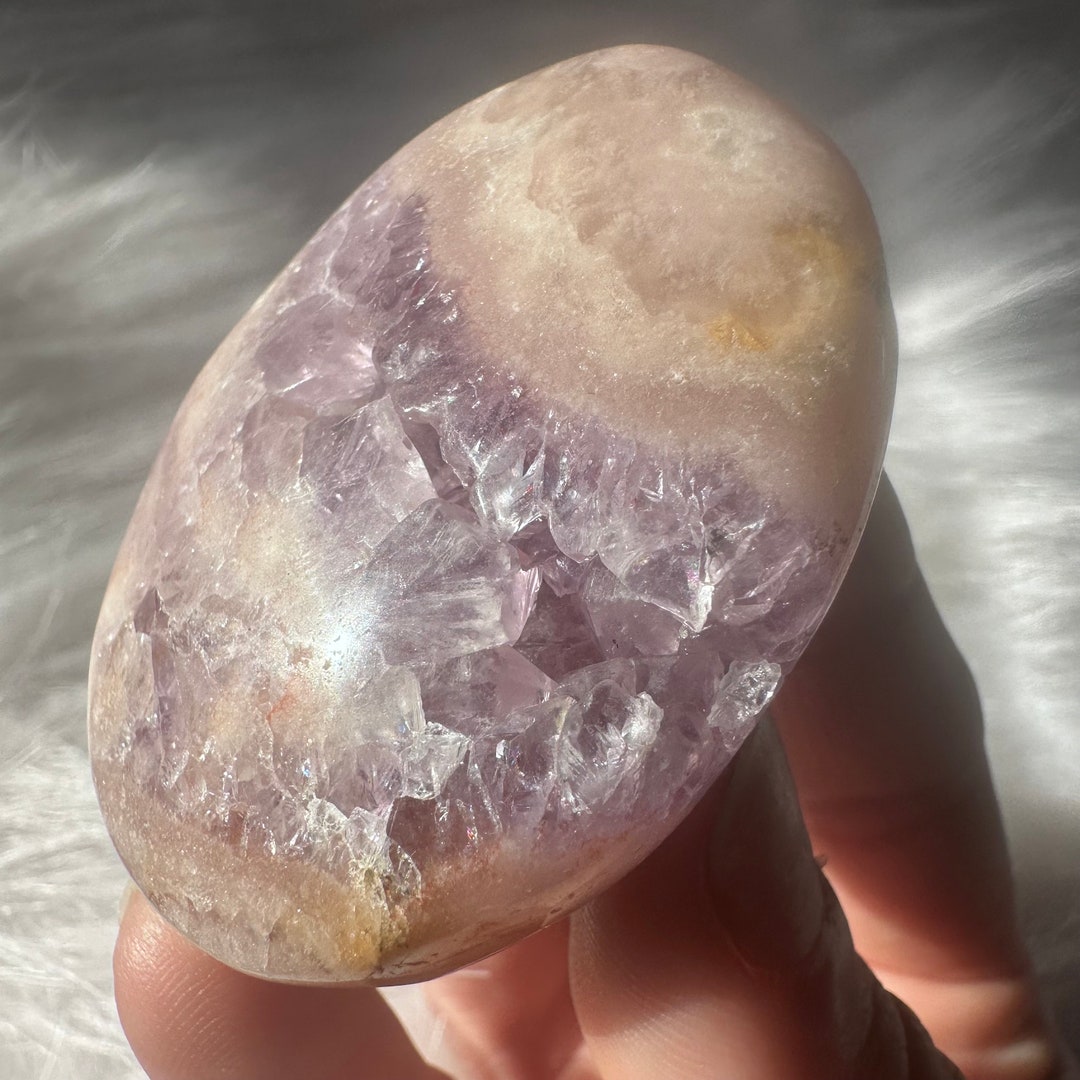 Sparkly Druzy Pink Amethyst Flower Agate Palmstone With Rainbows / Pink ...