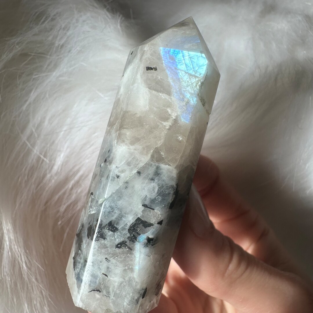 Flashy Rainbow Moonstone Crystal Tower With Blue Flash & Rainbows ...