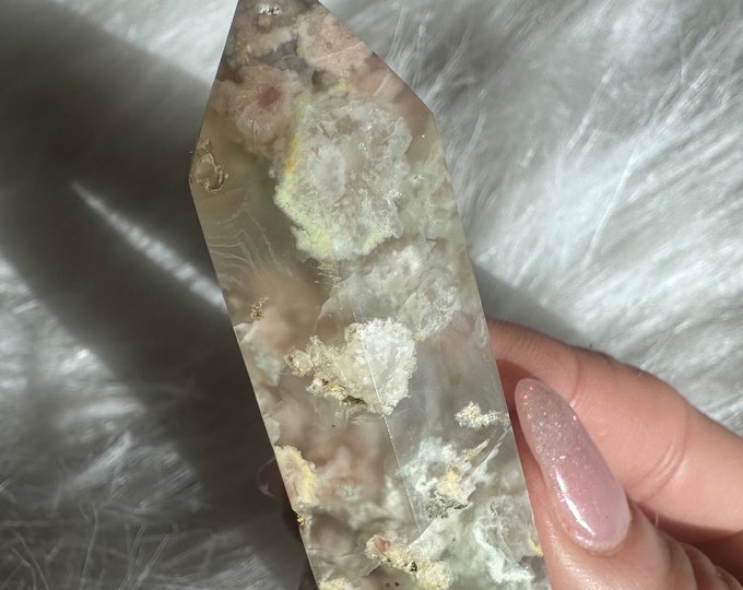 Unique Green & Pink Flower Agate Tower With Inclusions / Green Flower ...