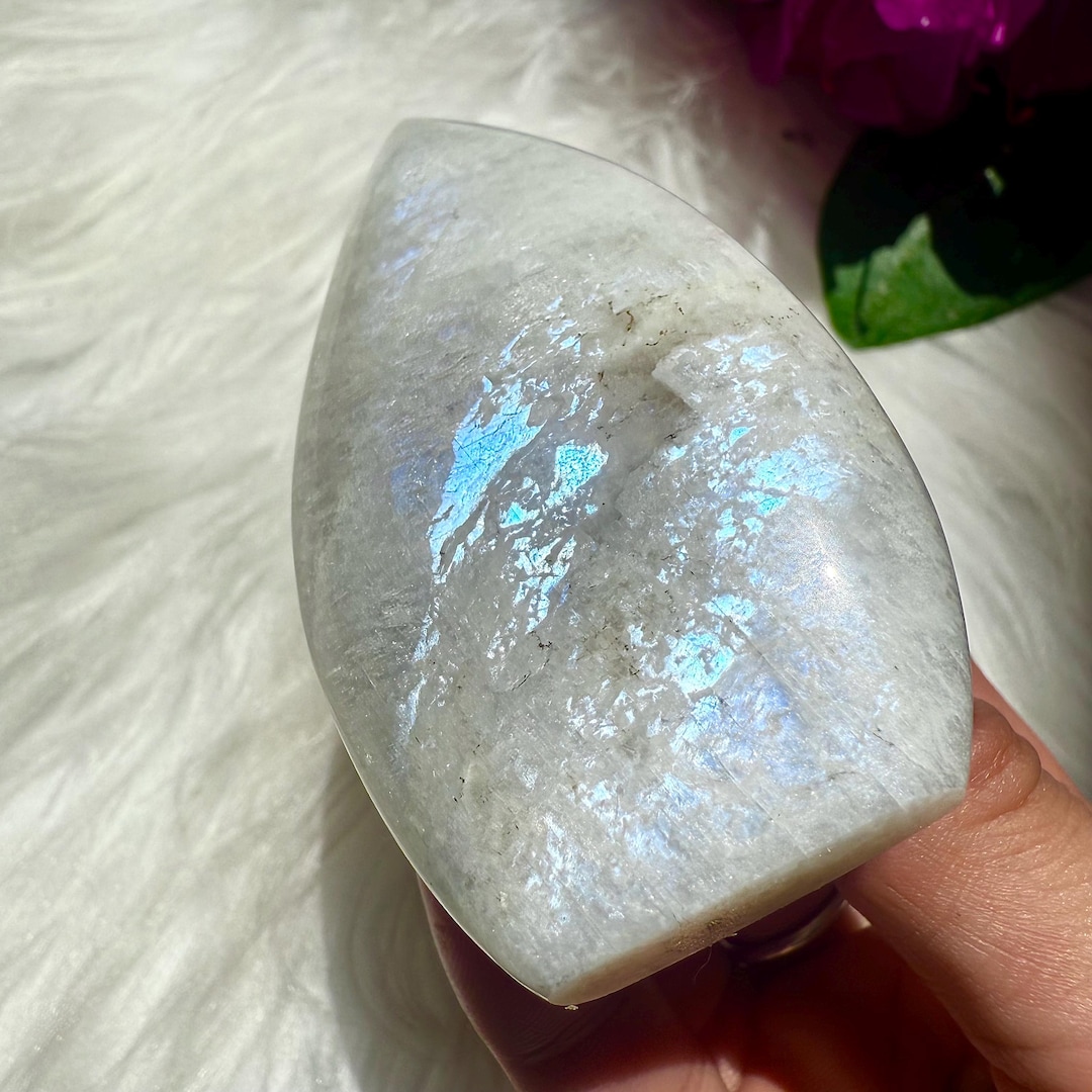 Flashy White Moonstone Sunstone Flame Freeform With Blue Flash ...