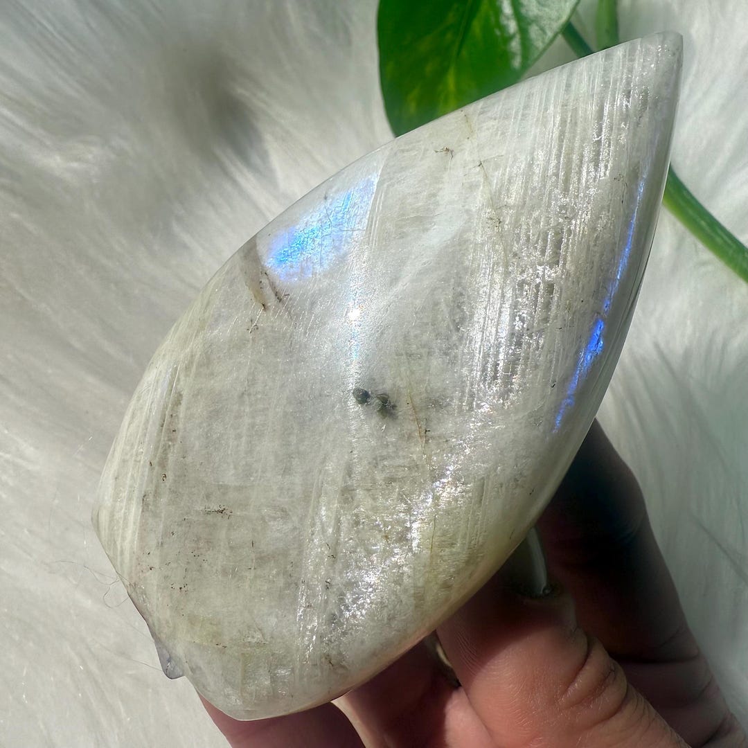 HIGH FLASH White Moonstone Flame Freeform With Rainbows & Blue Flash ...