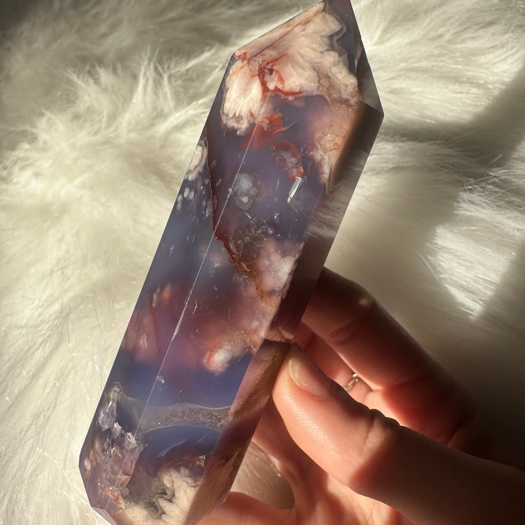 High Quality Dark Blue Flower Agate Tower With Inclusions / Dark Blue ...