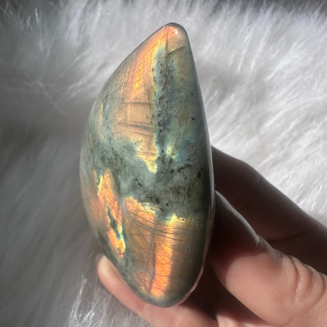 Flashy Orange Sunset Labradorite Freeform Teardrop With Mica and ...