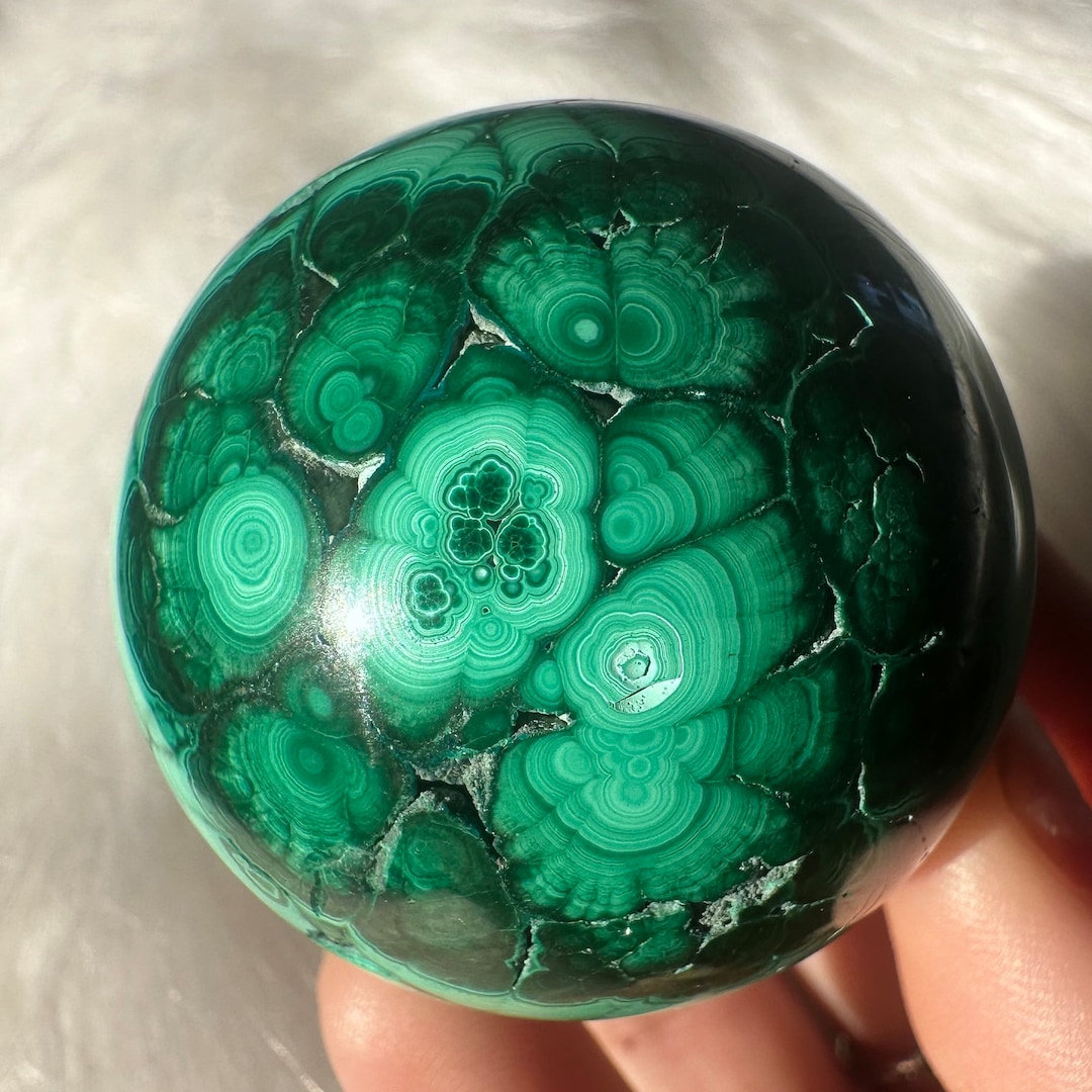 Malachite Crystal Sphere With Flowers, Orbs & Banding / Unique Banded ...