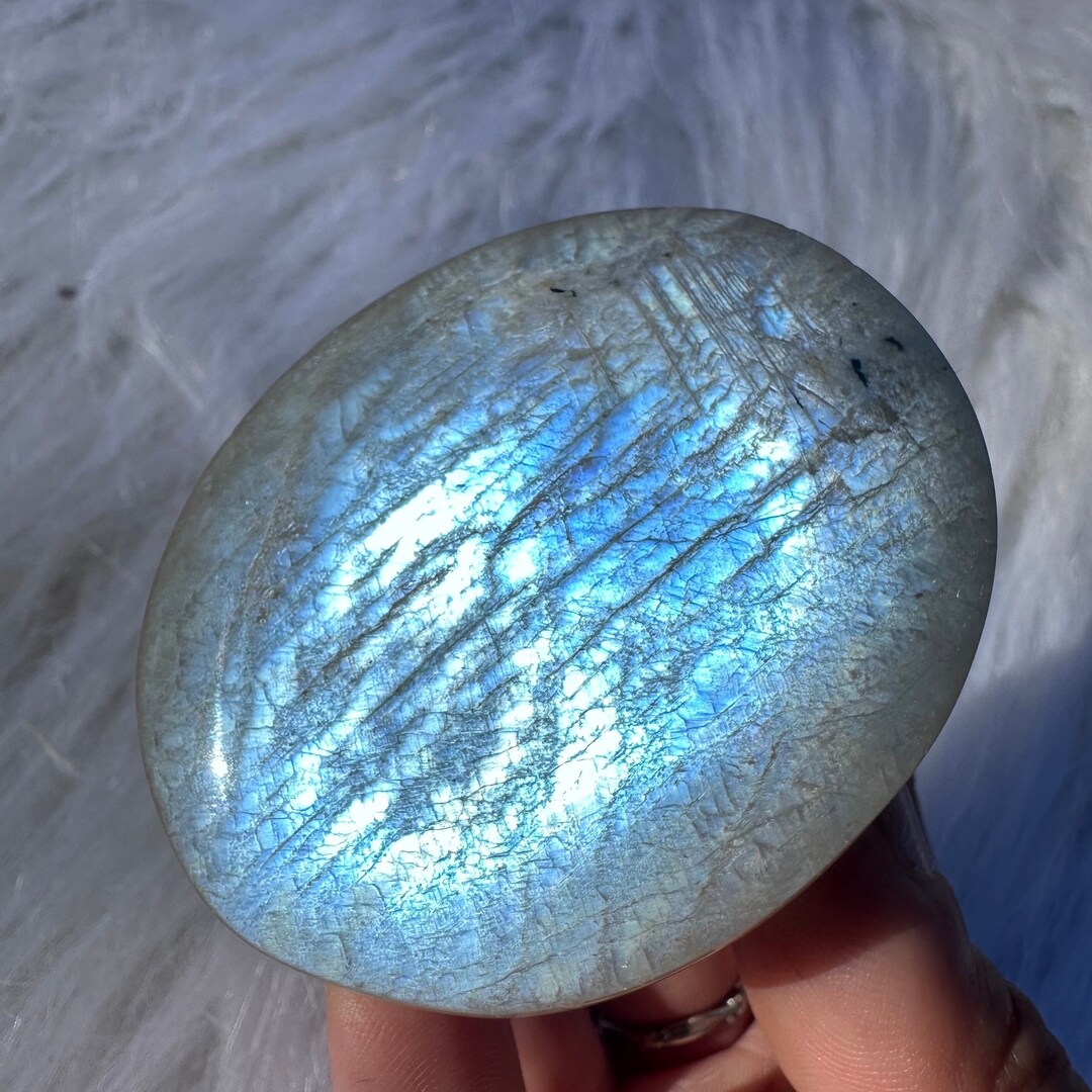 Full Flash Blue Moonstone Palmstone With Shimmery Sunstone Inclusions ...