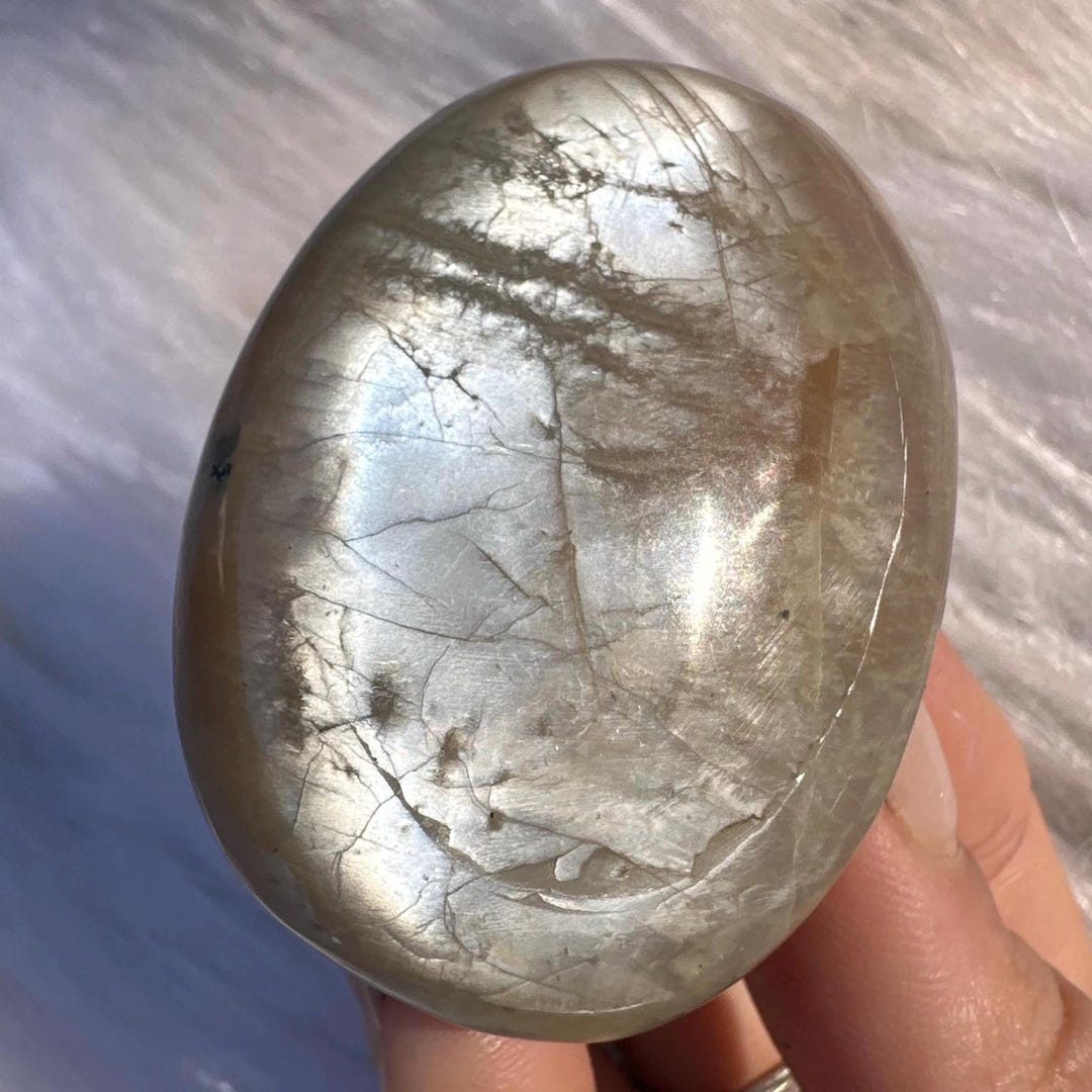 FULL FLASH Peach Moonstone Palm Stone With Vibrant Silver Sheen ...