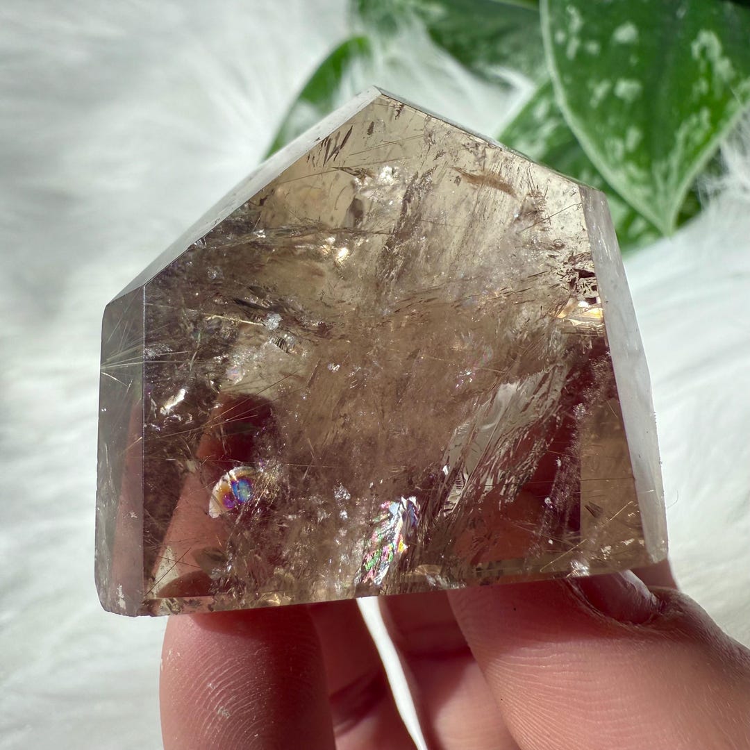 FLASHY Gemmy Smoky Rutile Quartz Freeform With Large Rainbows ...