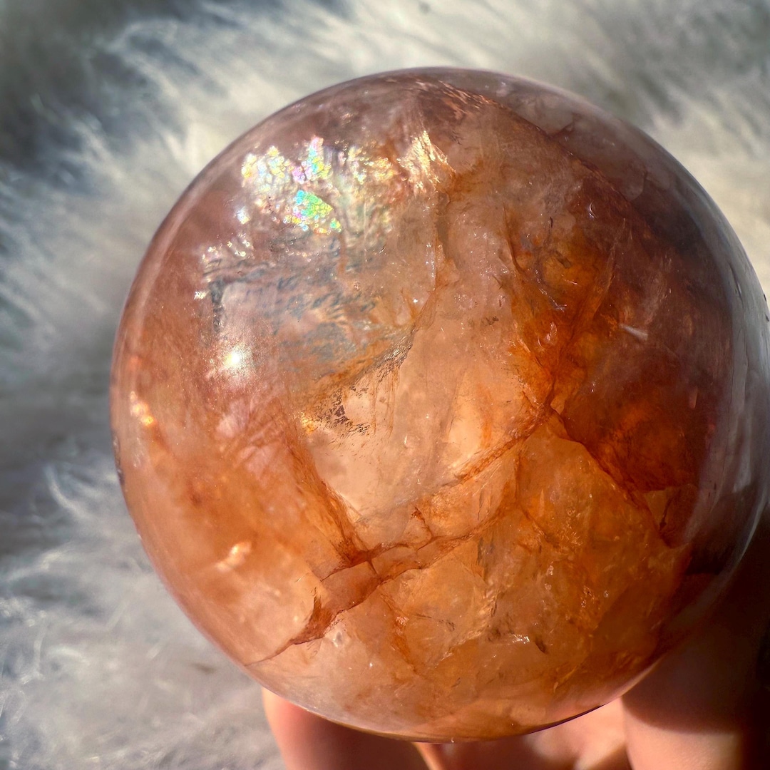 HIGH GRADE Gemmy Flashy Fire Quartz Sphere With Rainbows & Mica / Flashy High Quality Fire ...
