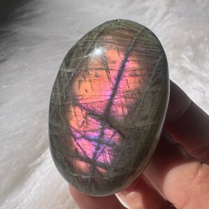 High Flash Pink Sunset Labradorite Palmstone With Rainbows & Mica ...