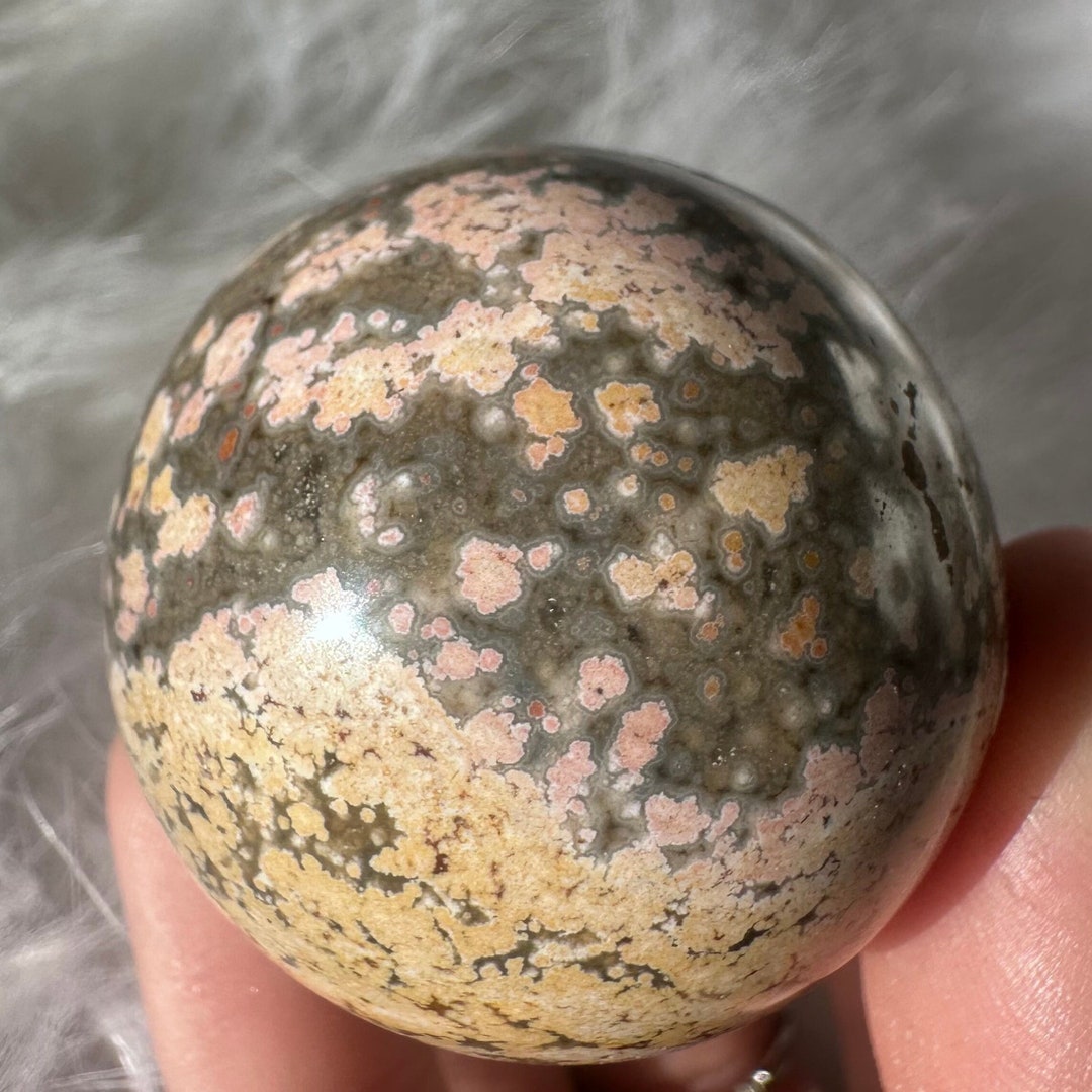 High Quality Pink Orbicular Ocean Jasper Sphere With Druzy, Orbs ...