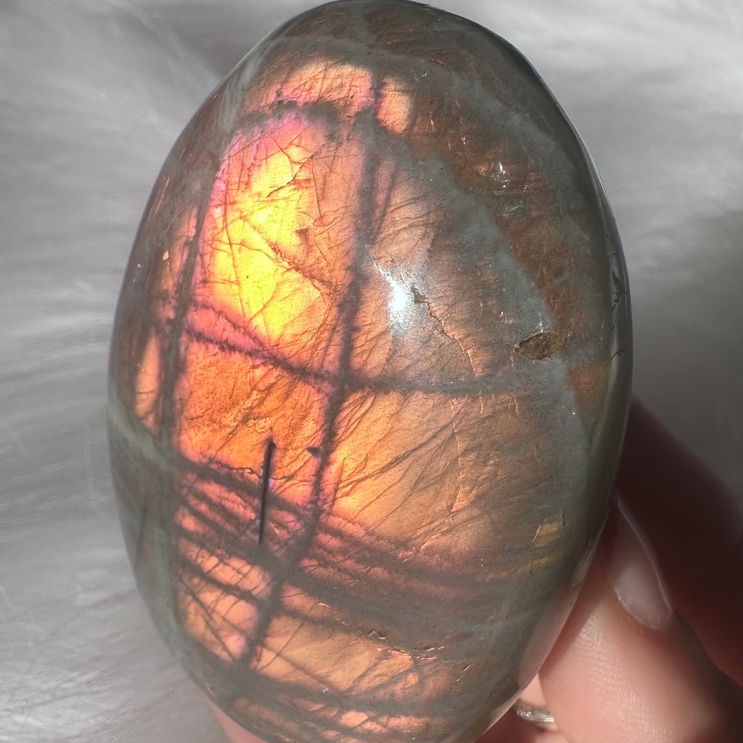 LARGE Full Flash Sunset Labradorite Palmstone With Mica and Rainbows ...