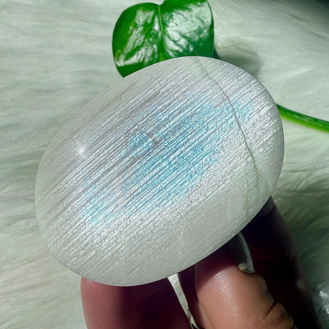 FULL FLASH White Moonstone Palmstone With Blue Flash & Striations ...