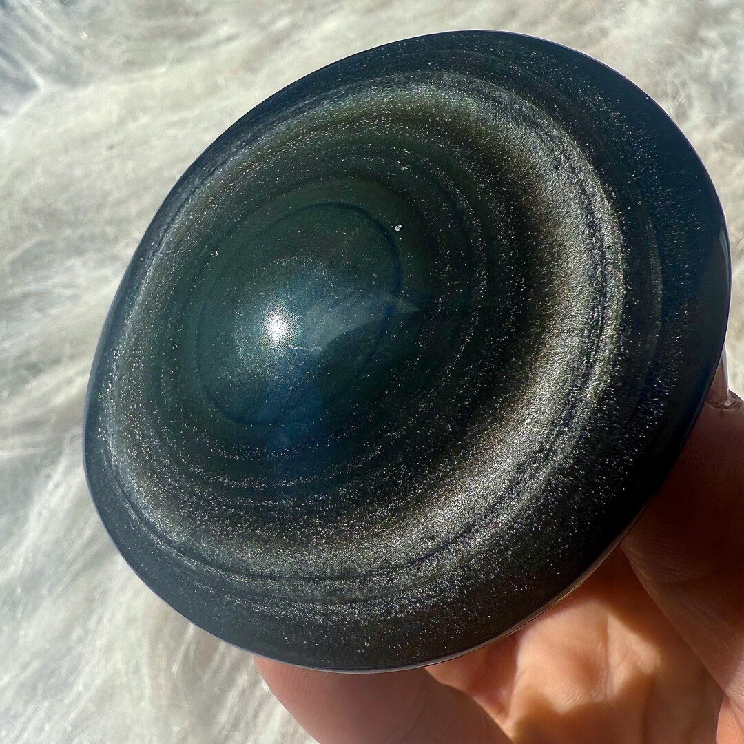 Full Flash Silver Sheen Obsidian Palm Stone With Banding & Subtle ...