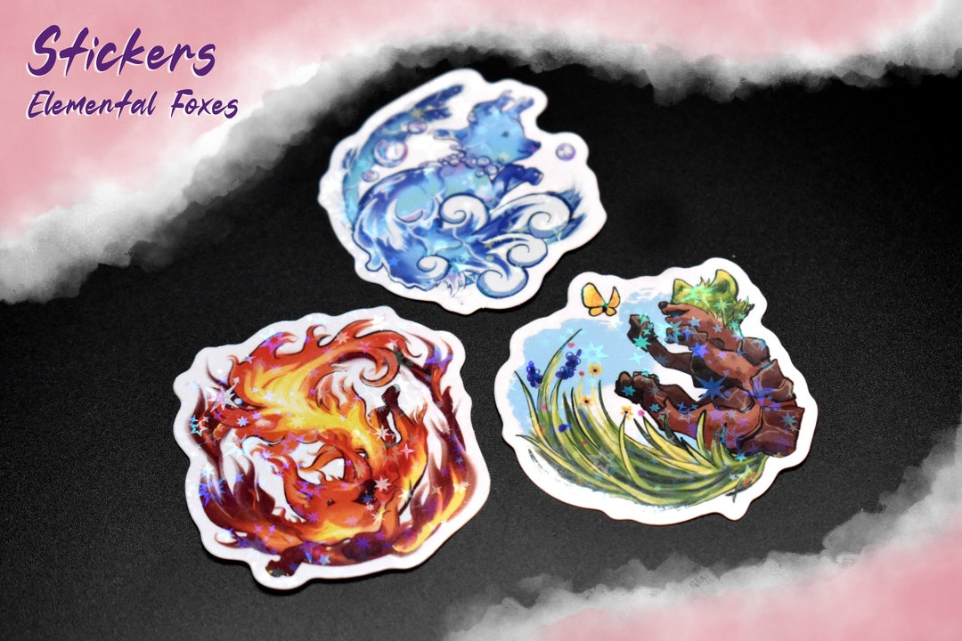 Elemental Fox Canine Vinyl Holographic Star Sticker Set of 3 - 2 Inches ...