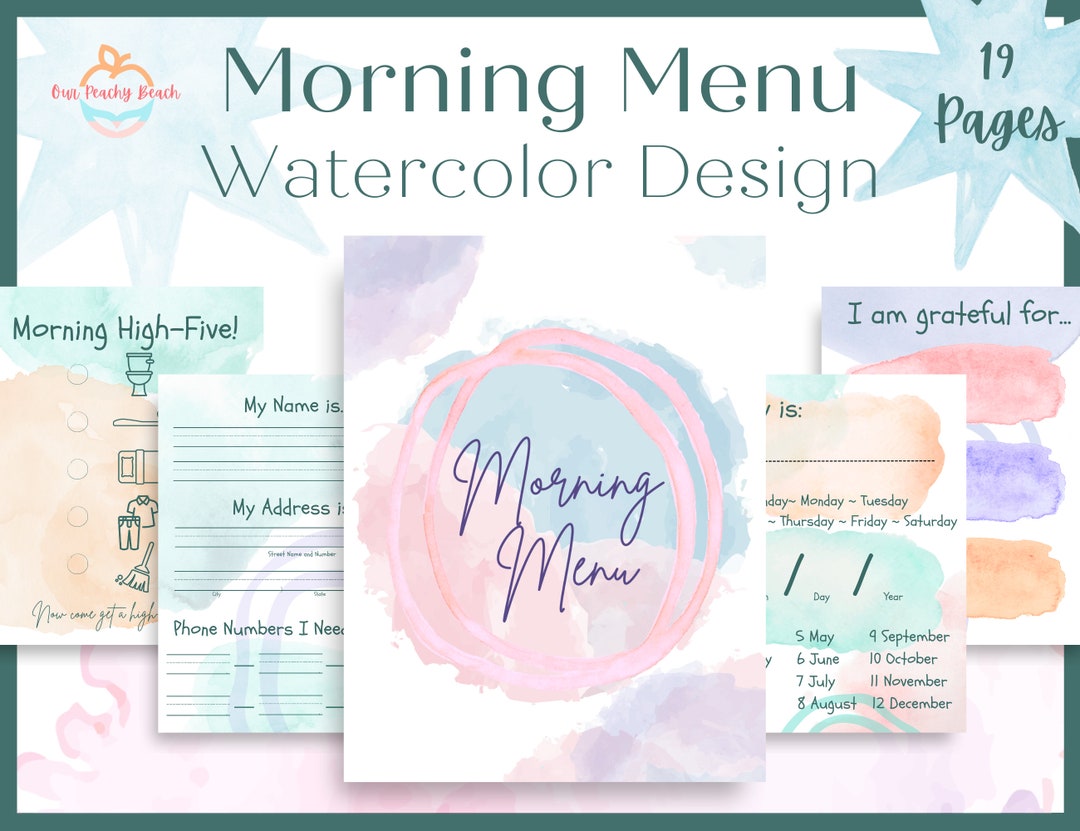 Morning Menu Printables - Watercolor Design - Circle Time - Morning ...