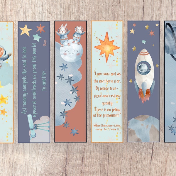 Space Bookmarks, Printable Space Bookmark Set, Bookmarks for Kids ...