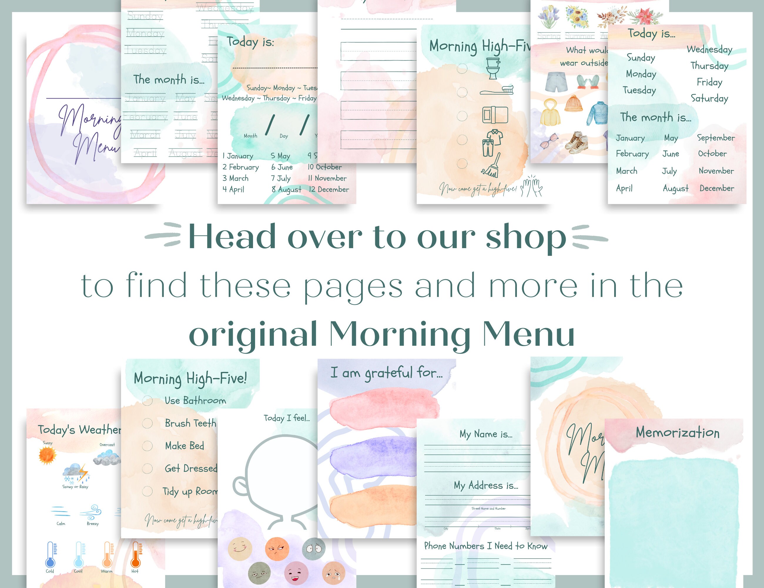 Morning Menu Printables - Watercolor Design - Circle Time - Morning ...