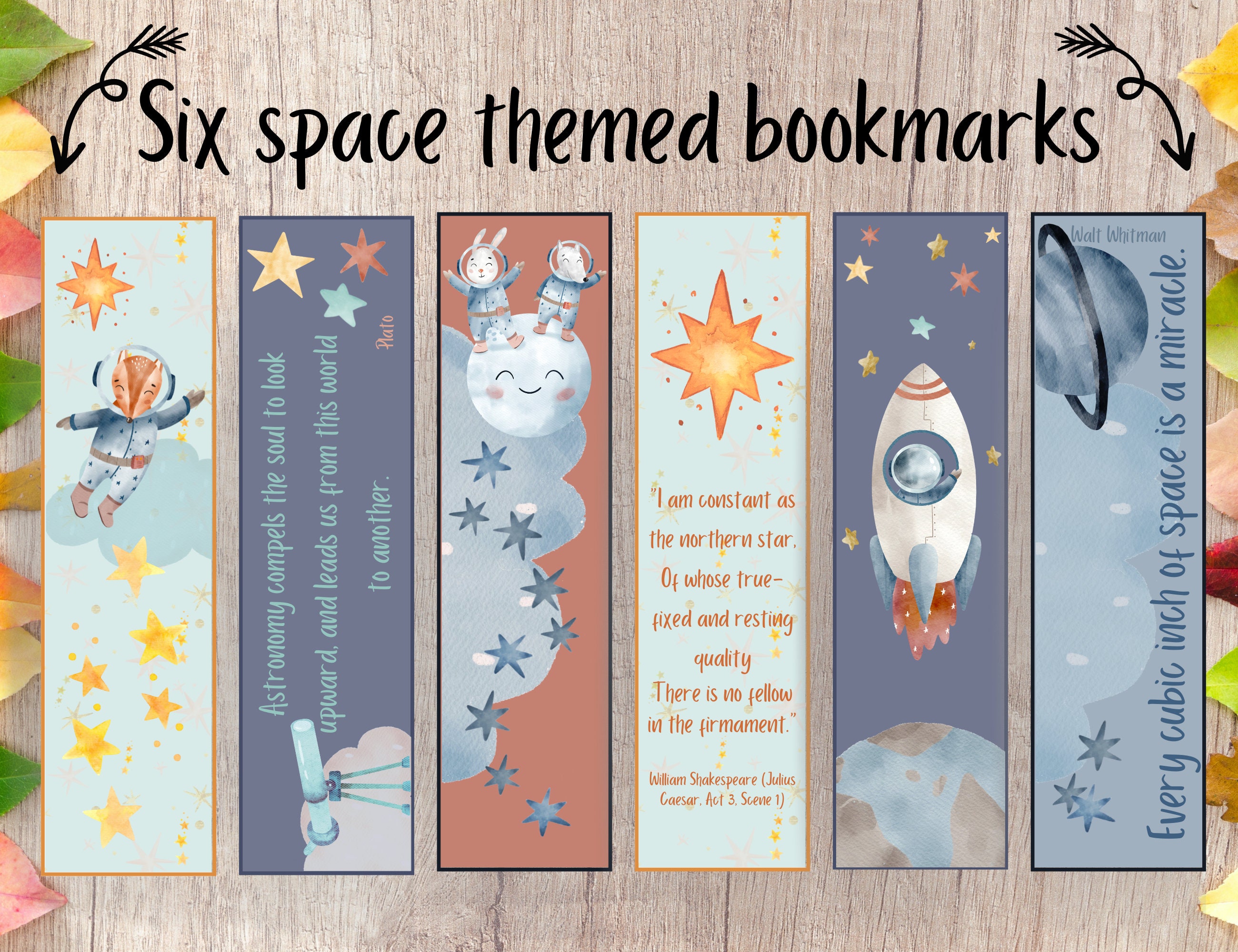 Space Bookmarks, Printable Space Bookmark Set, Bookmarks for Kids ...