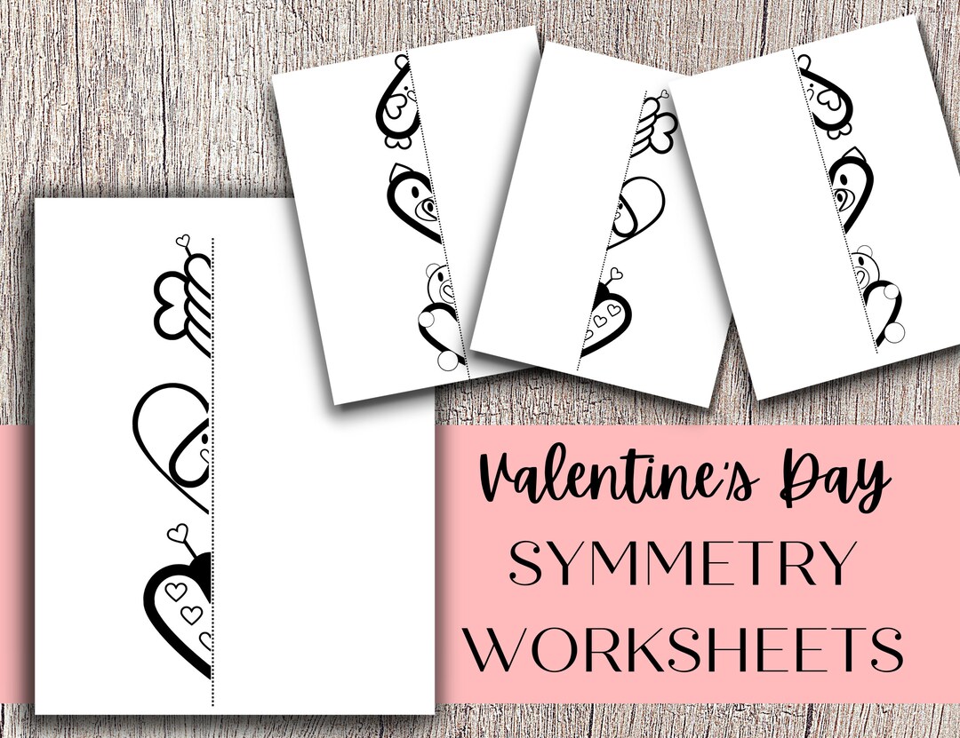 Valentine's Day Symmetry Drawing Worksheets - Etsy