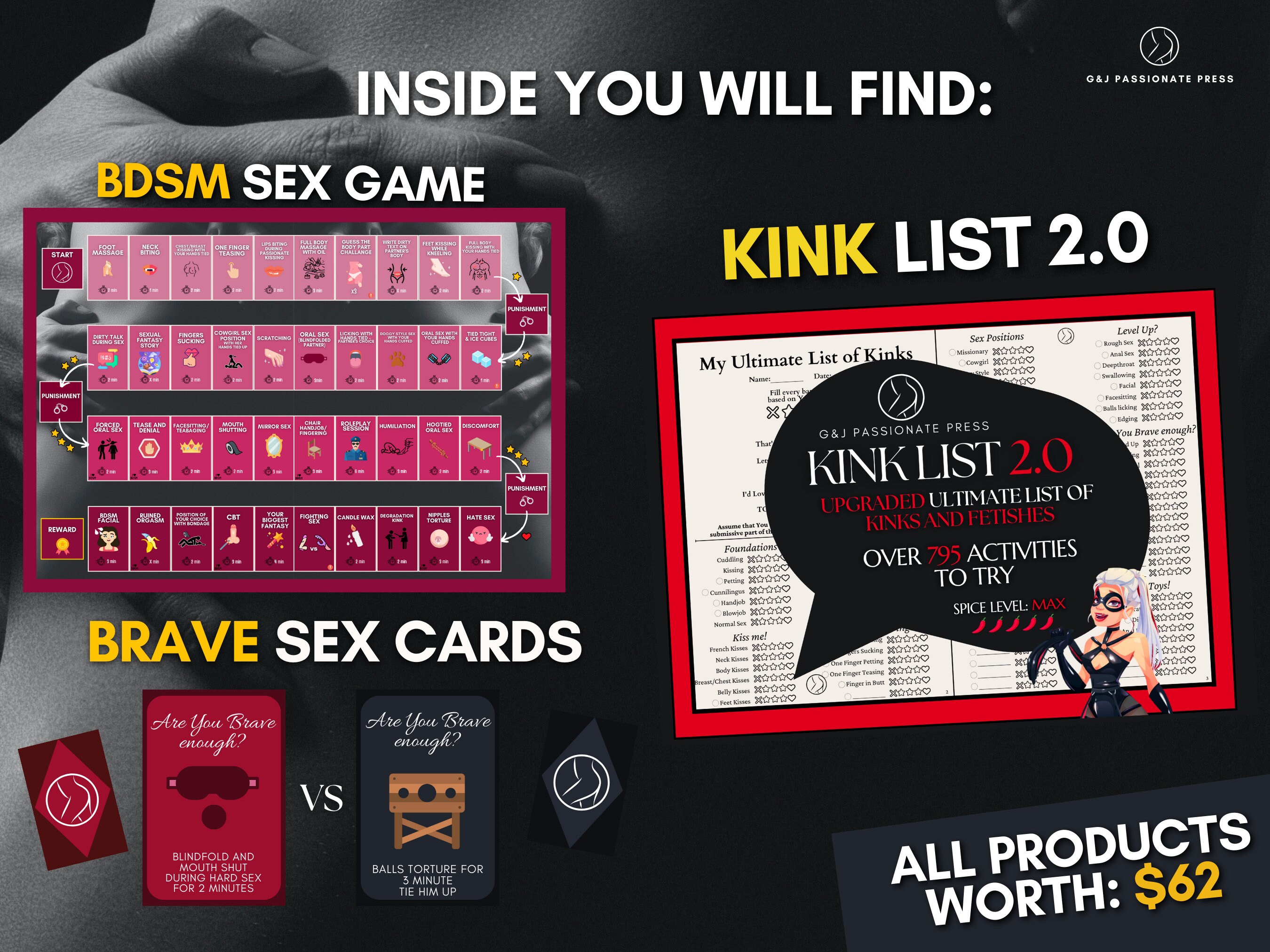 Kinky Games Bundle 7 in 1 Pack. Kink List 2.0, Dice and Sex Positions Cards, Kinky Games, BDSM ...