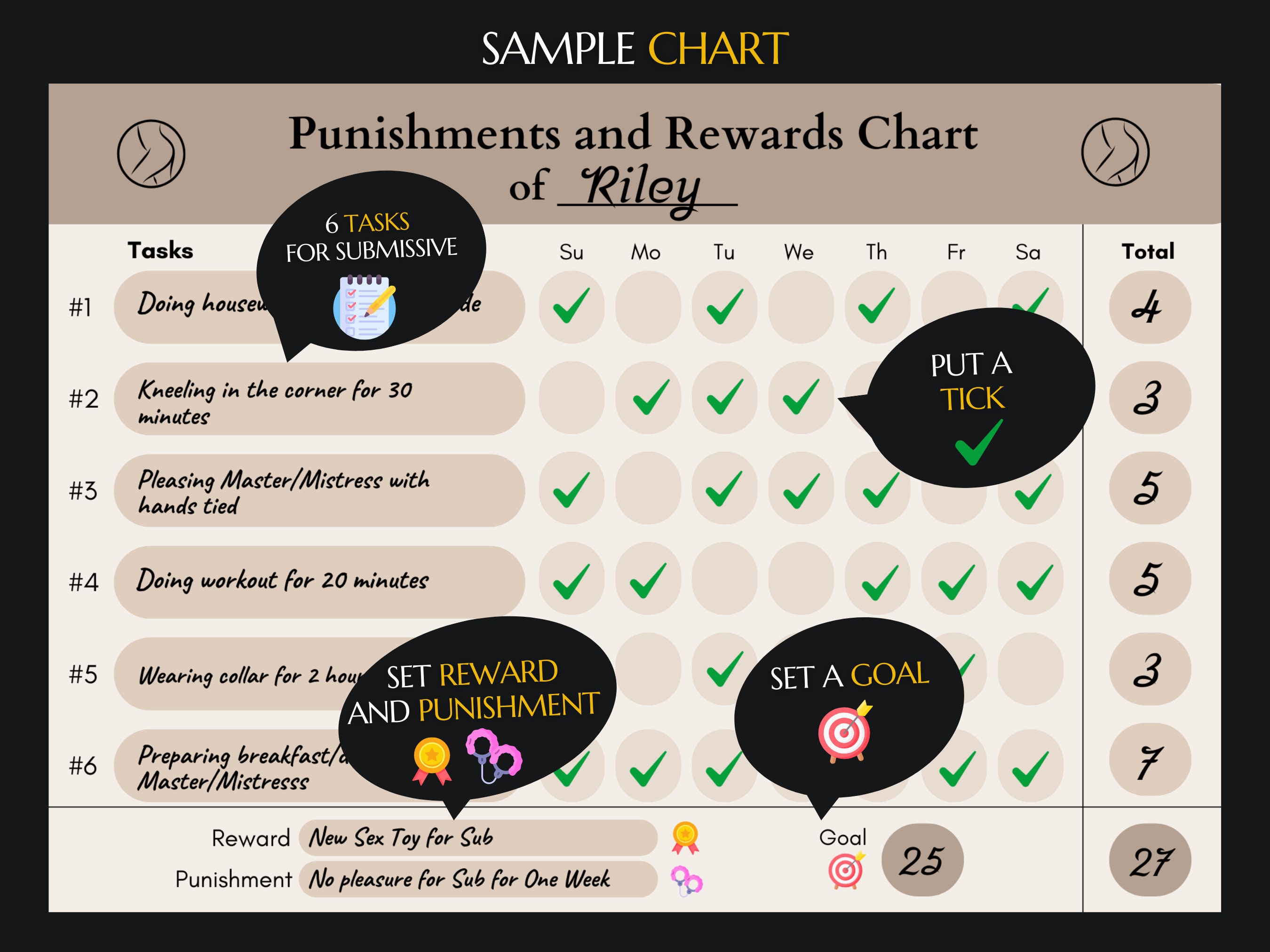 Punishment and Reward Chart for Submissive. BDSM Chore Chart - Etsy UK