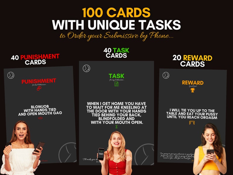 Submissive Woman Tasks to Order by Phone 100 Cards With BDSM Sex Activities, Sub Ideas, Pet Play ...
