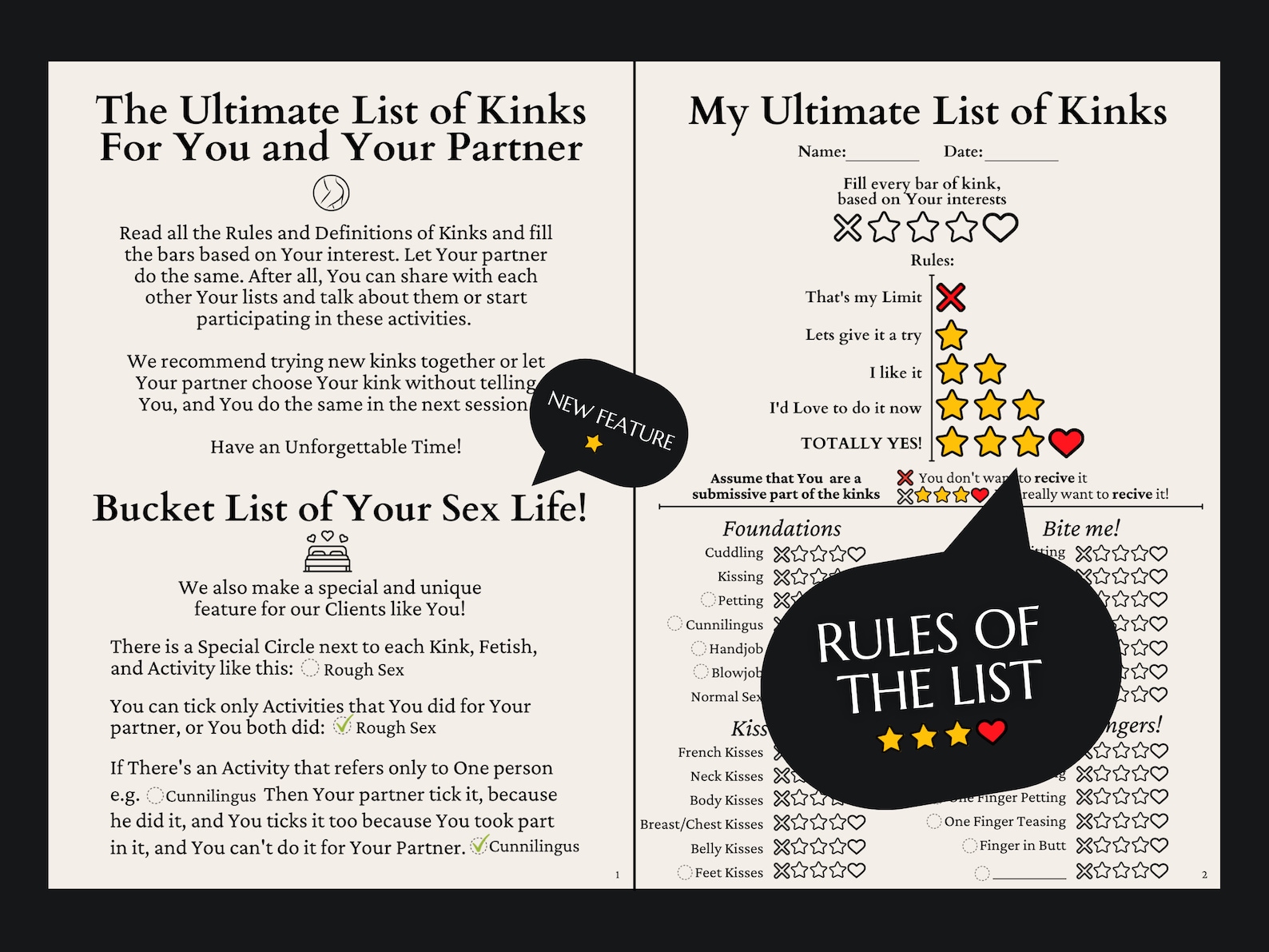 Ultimate Kink List With Fetishes and Over 200 Sex Activities to Try. Unique Sex Bucket List With ...