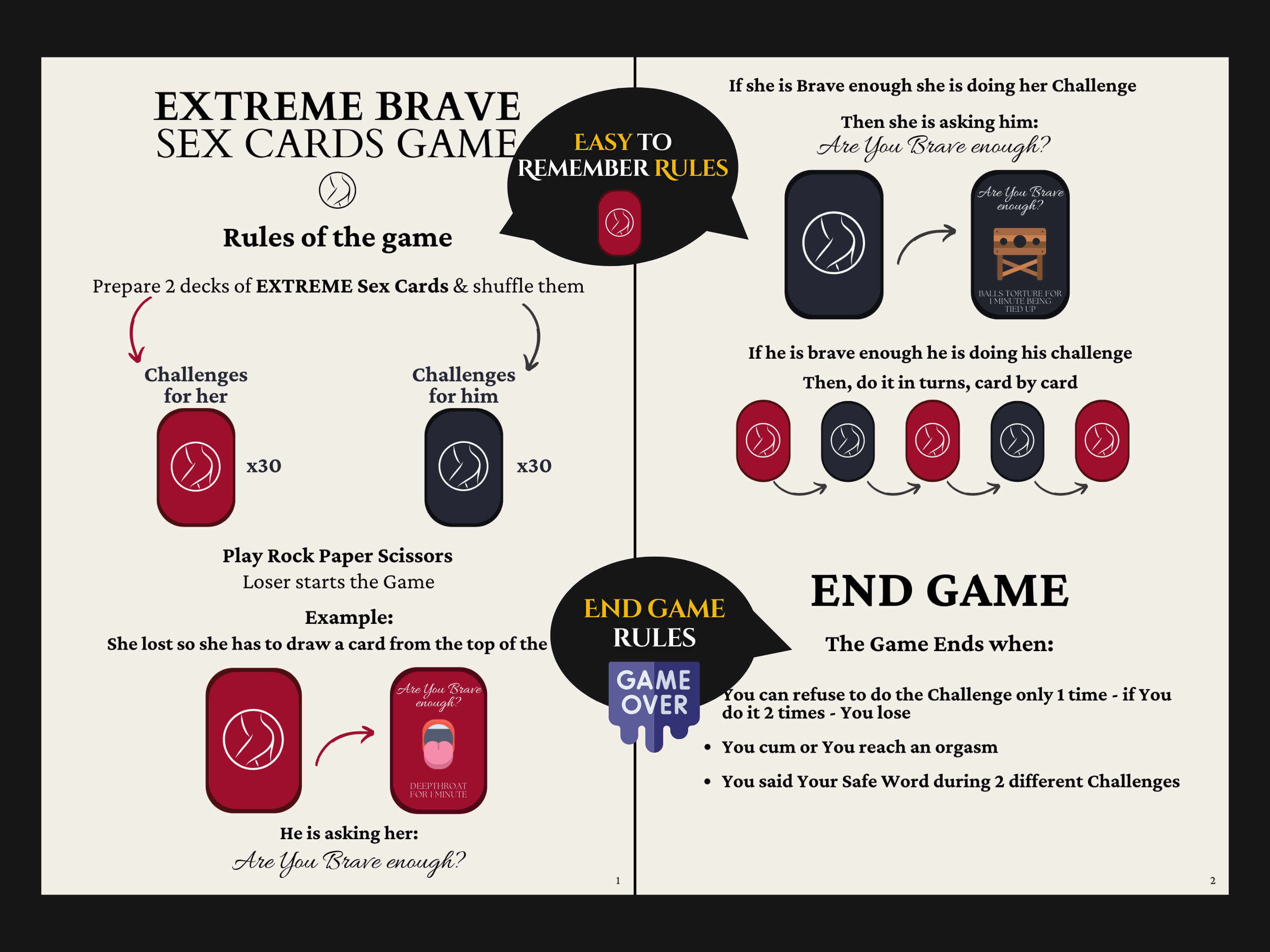 Extreme Brave BDSM Sex Cards. Printable Naughty Couples Game - Etsy