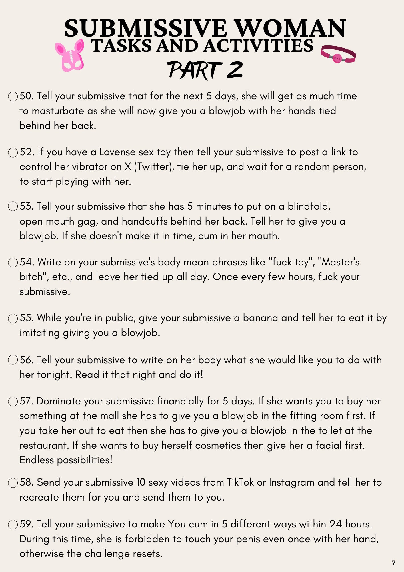 Submissive Woman Tasks BUNDLE 250 BDSM Sex Activities and Sub Ideas. Kinky Game & Gift for Wife ...