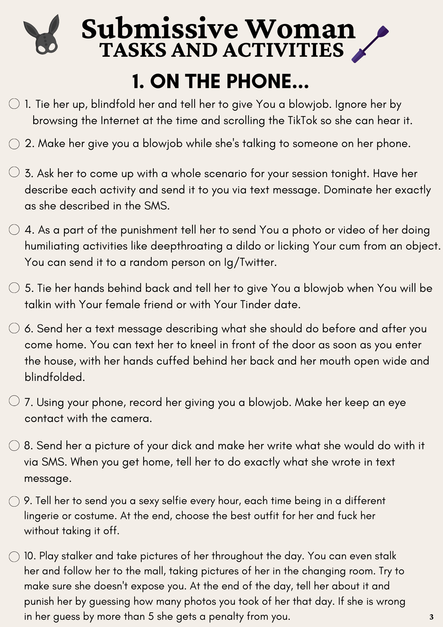 Submissive Woman Tasks over 121 BDSM Sex Activities, Sub Ideas, DDLG, Pet Play, Humiliation ...
