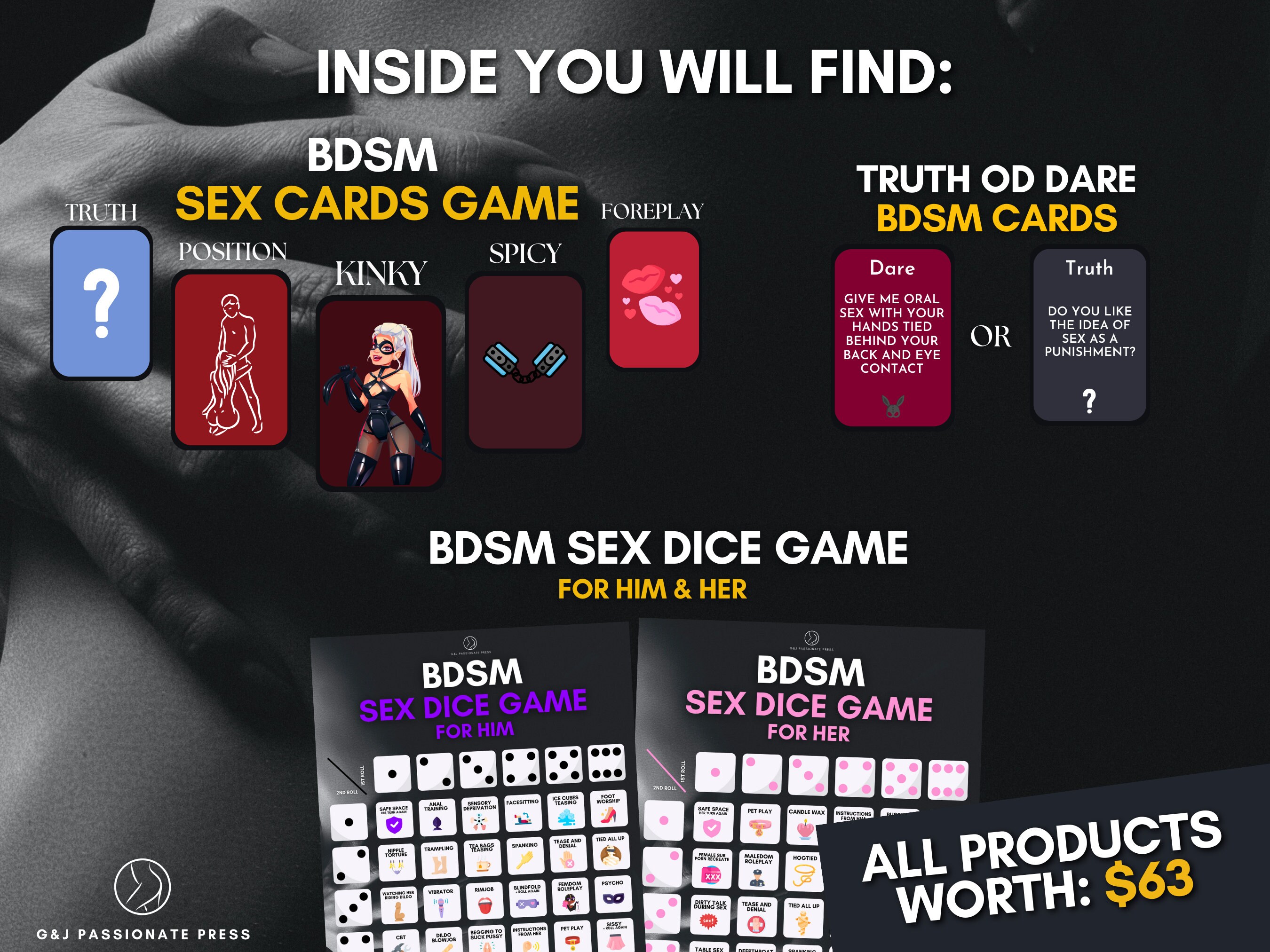 BDSM Bundle 7 Sex Games in 1 Pack. Dice and Extreme Cards, Kinky Games, Sexy BDSM Board Game ...