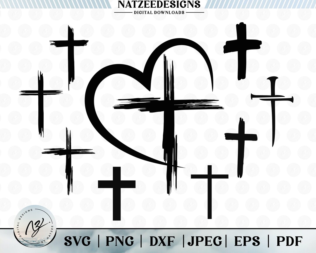 Cross SVG Bundle, 9 Cross SVG Bundle, Heart Cross Svg, Black and White ...