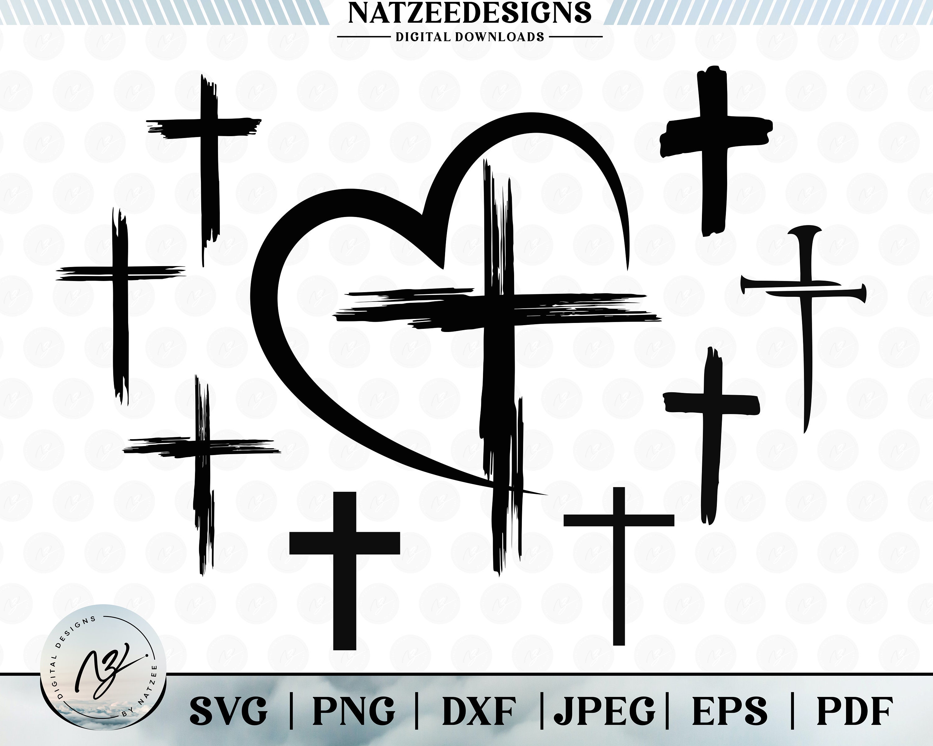 Cross SVG Bundle, 9 Cross SVG Bundle, Heart Cross Svg, Black and White ...