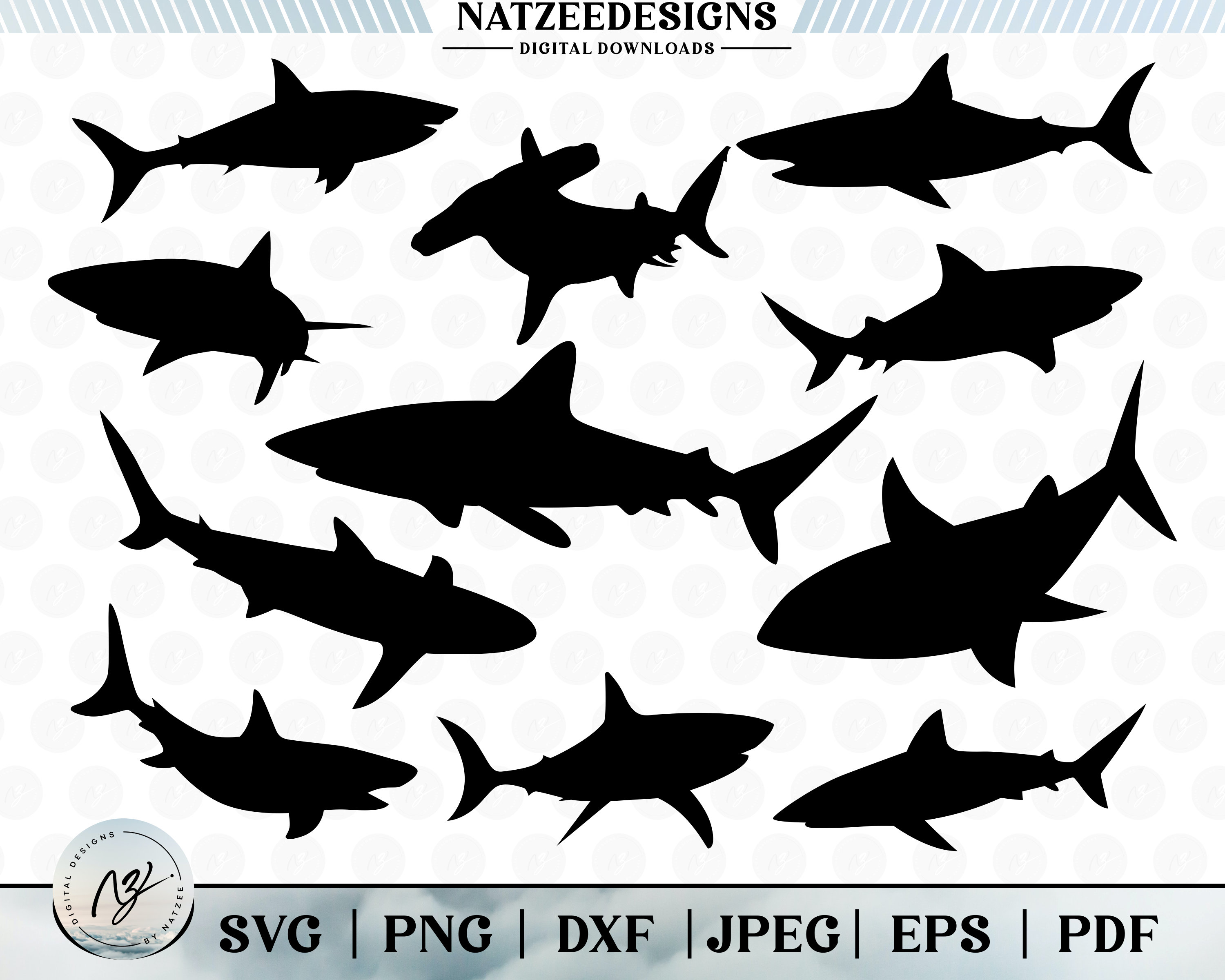 Paquete de svg de tiburón, imágenes prediseñadas de tiburón, png de ...