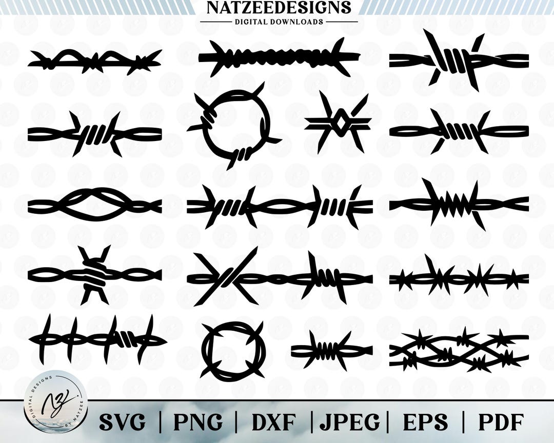 Barbed Wire SVG Bundle | 15 Unique Silhouette Designs (digital Download ...