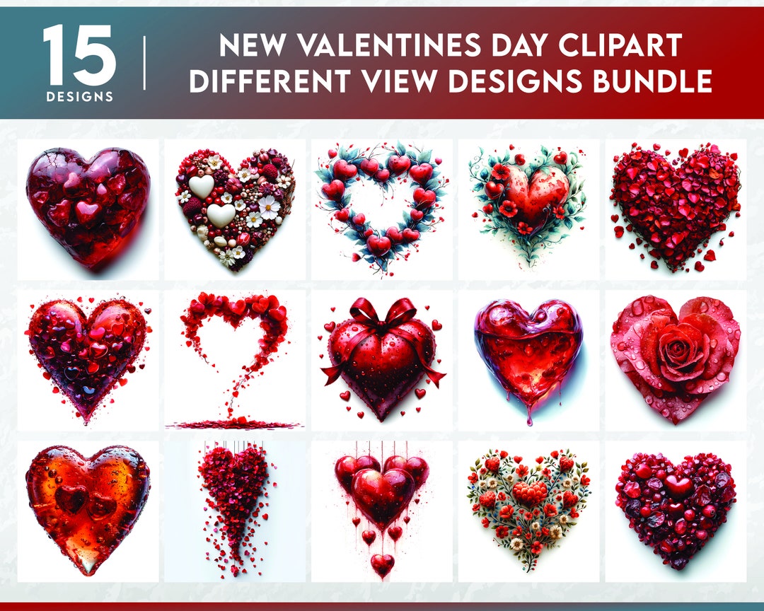 15 HD Valentine Heart Clipart, Watercolor Heart Clipart, Valentine Day ...