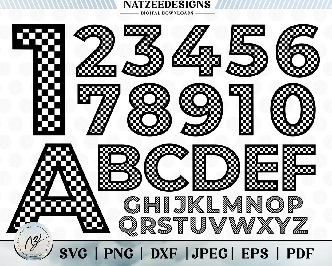 Checkered Alphabet and Numbers Svg Bundle, Checkered Letters, Alphabet ...