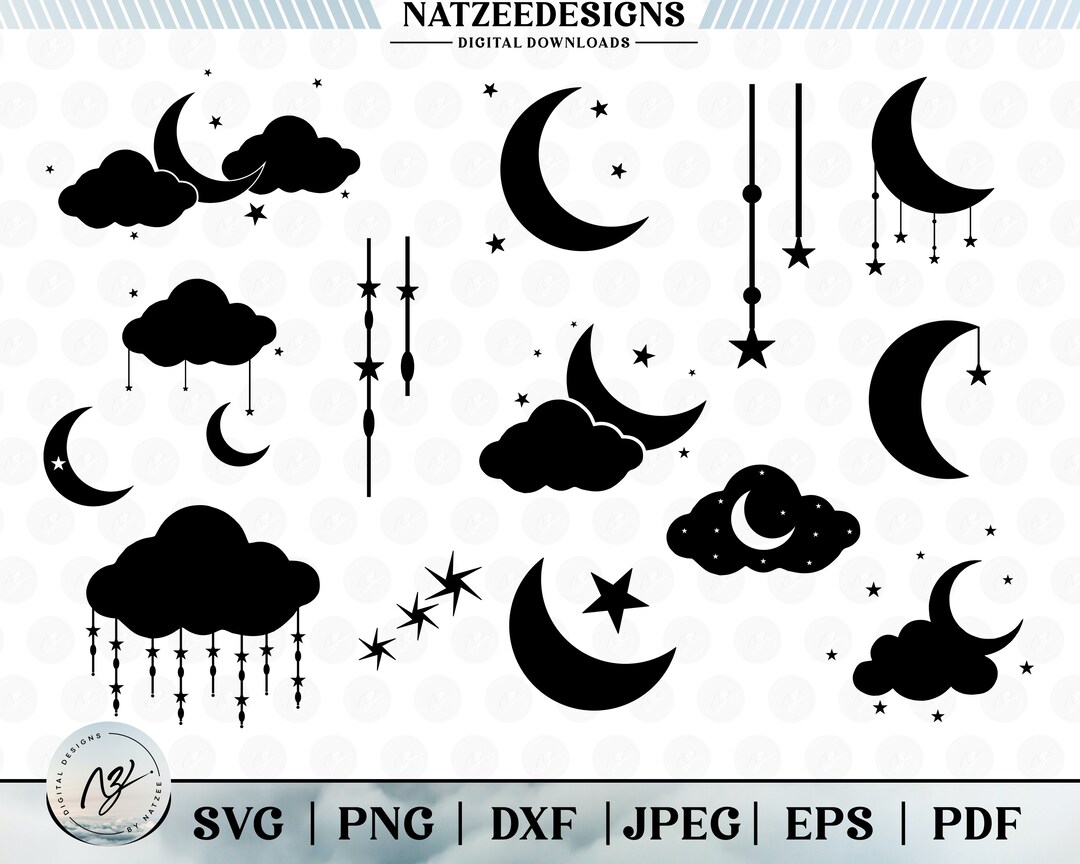 Moon Svg, Star Svg, Moon and Star Svg, Celestial Svg, Stars Svg Bundle ...