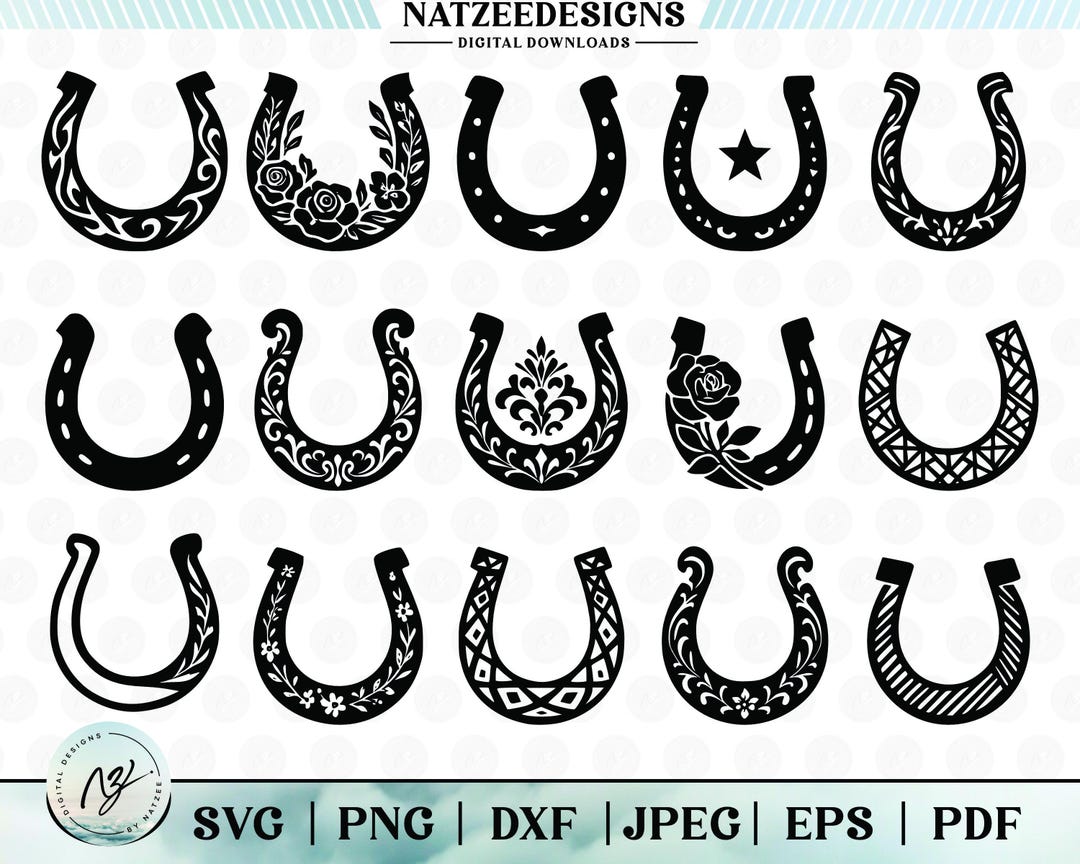 Horse Shoe SVG Bundle | 15 Unique Silhouette Designs (digital Download ...