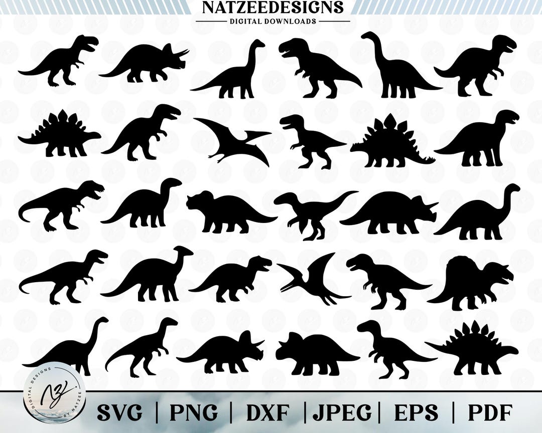 Dino SVG Designs | 15 Different Unique Dinosaur Silhouettes Bundle ...
